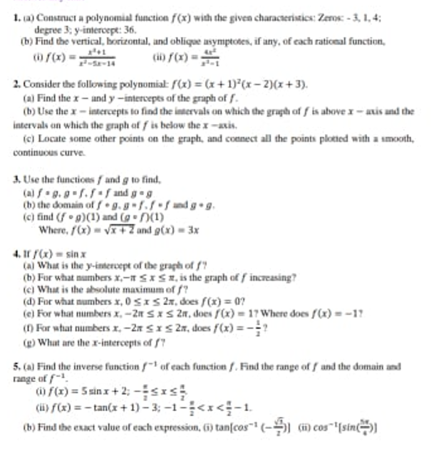 Solved 1. c) Construct a polynomial function f(x) with the | Chegg.com
