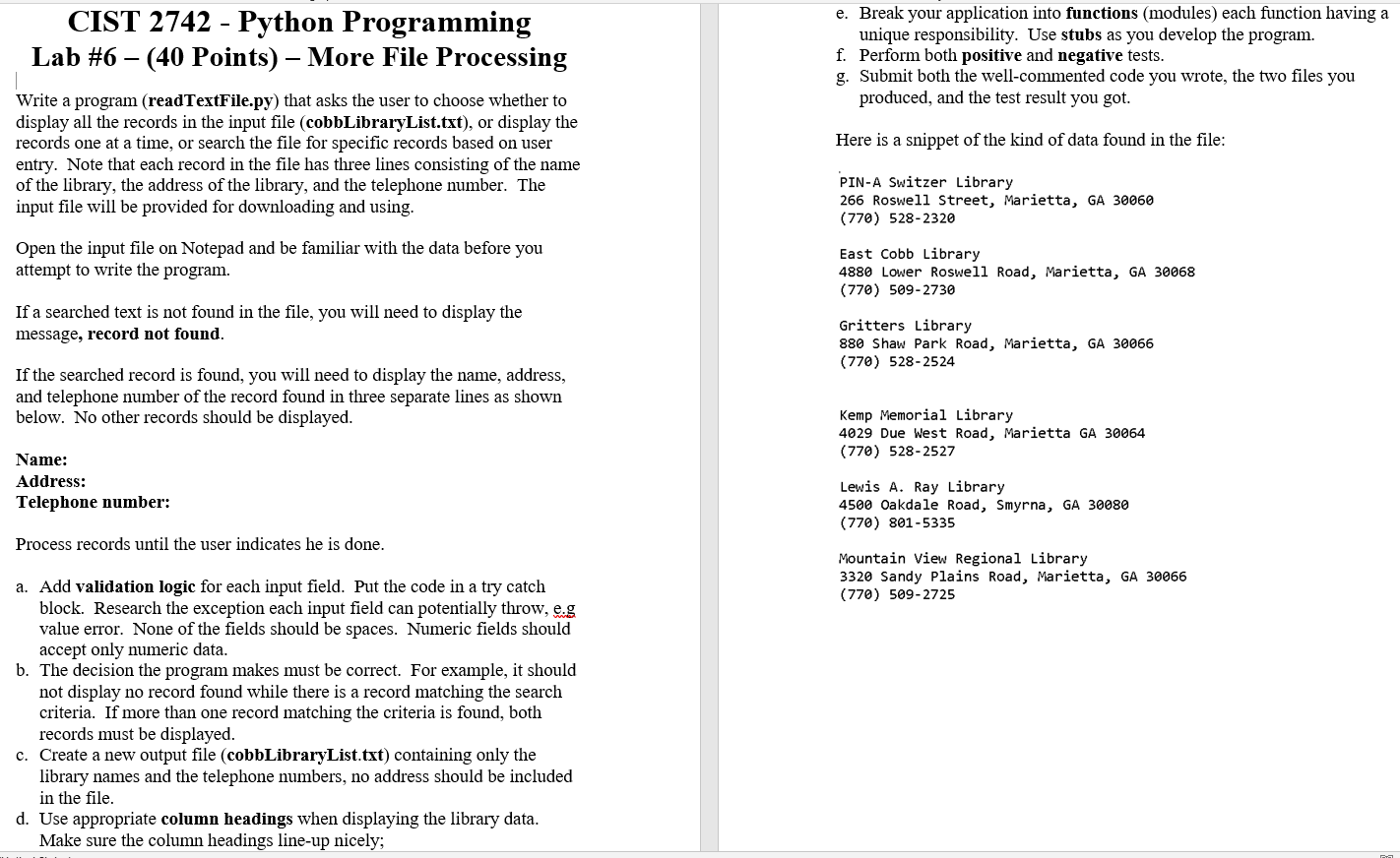 Cist 2742 Python Programming Lab 6 40 Points