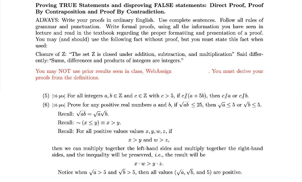 Solved Proving TRUE Statements and disproving FALSE | Chegg.com