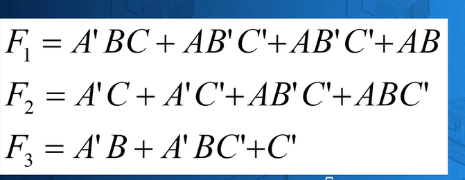 Solved F₁ = A' BC + AB'C'+AB'C'+AB F₂ = A'C+ A'C'+AB'C'+ABC" | Chegg.com