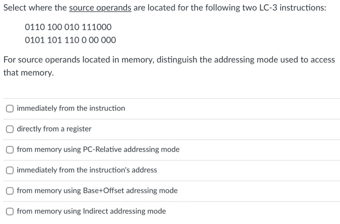 Solved Select where the source operands are located for the | Chegg.com