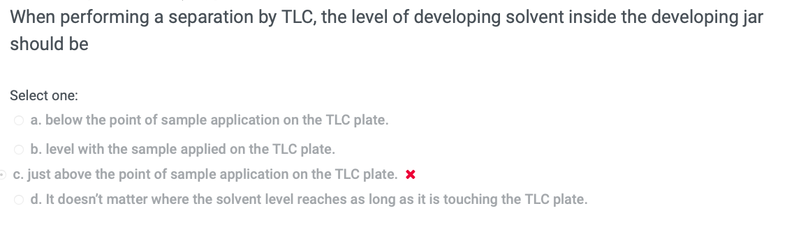 Solved When performing a separation by TLC, the level of | Chegg.com