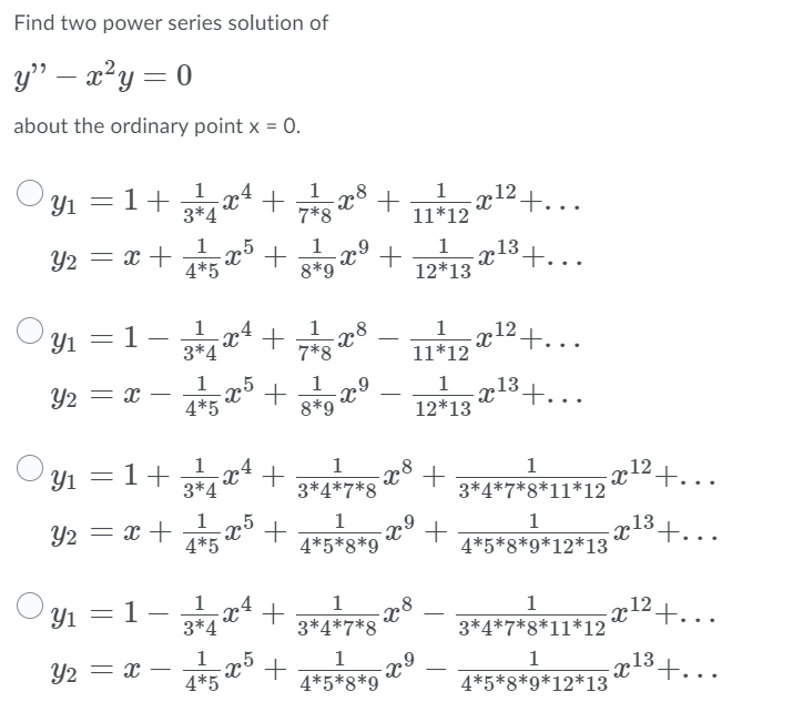 Solved Find two power series solution of z? – c༧g = 0 about | Chegg.com