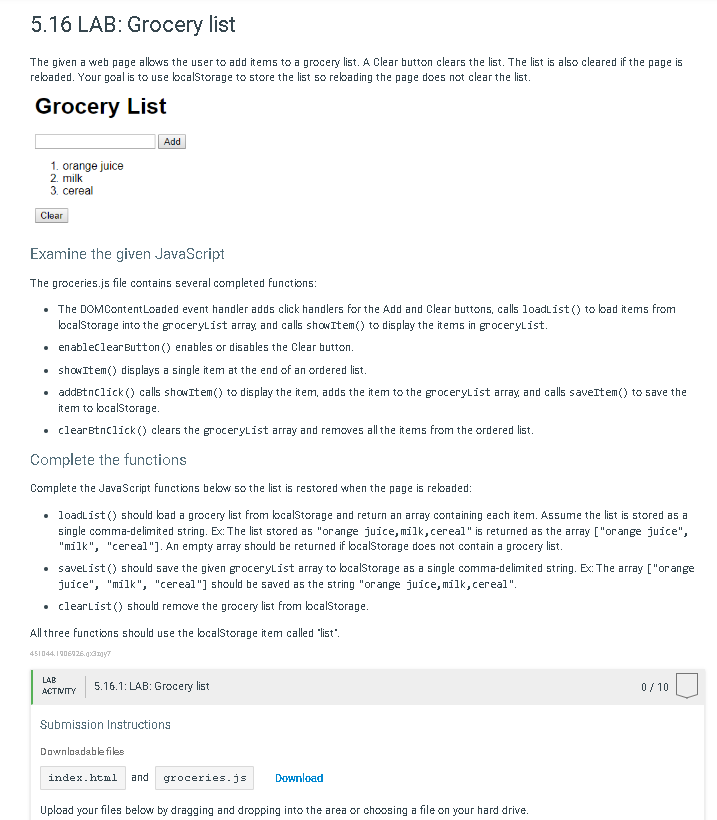Solved The given a web page allows the user to add items to | Chegg.com