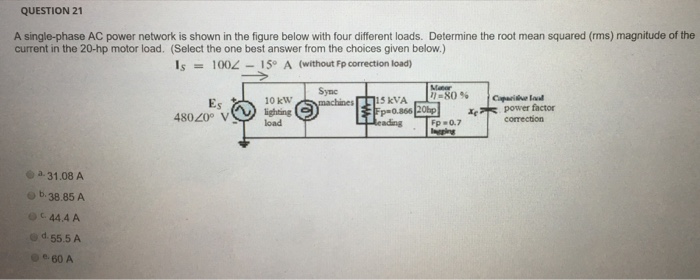 Solved QUESTION 21 A single-phase AC power network is shown | Chegg.com
