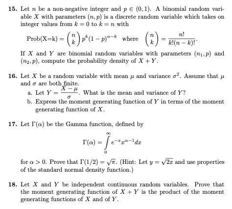 Solved 15. Let n be a non-negative integer and pe (0,1). A | Chegg.com