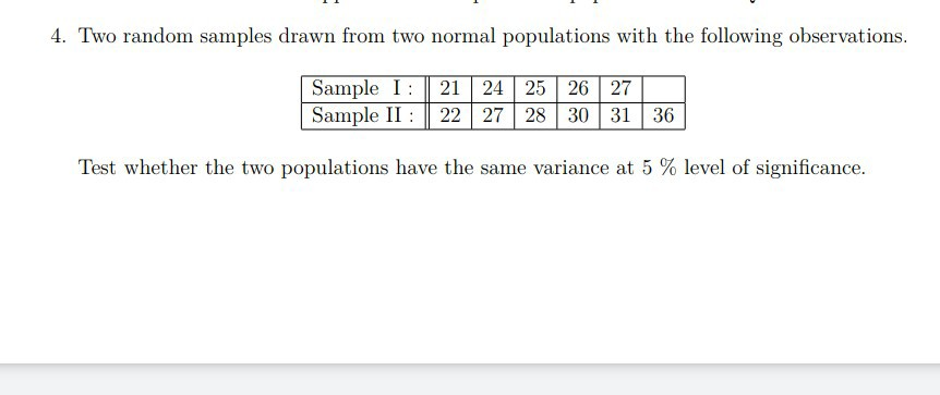 Solved 4. Two random samples drawn from two normal | Chegg.com