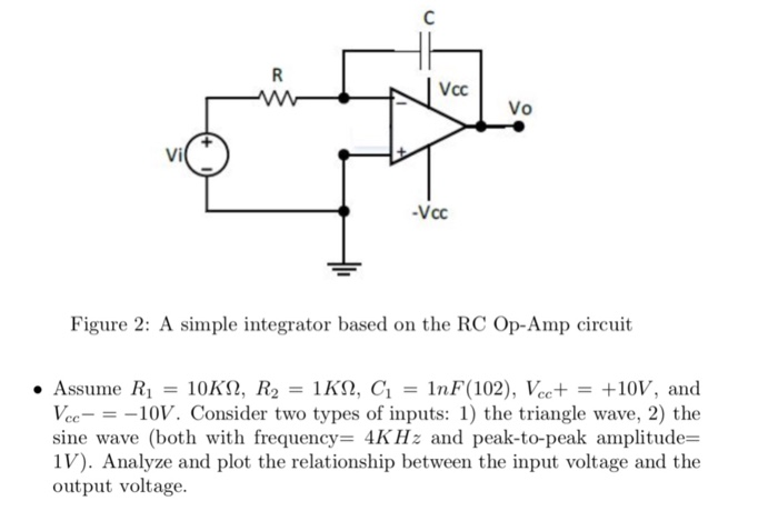 Solved Vi Vcc Figure 2: A simple integrator based on the RC | Chegg.com