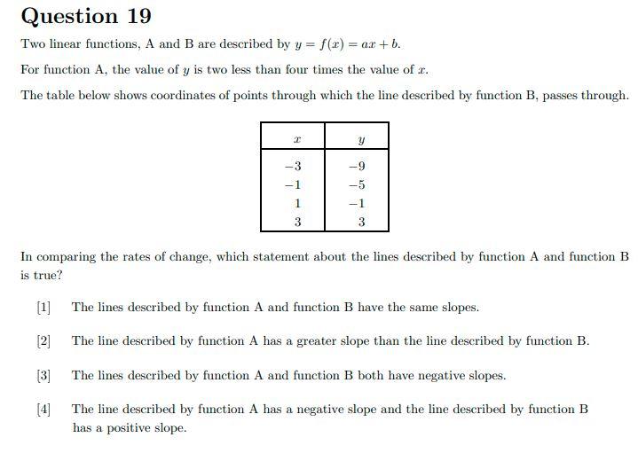 Solved = a Question 19 Two linear functions, A and B are | Chegg.com