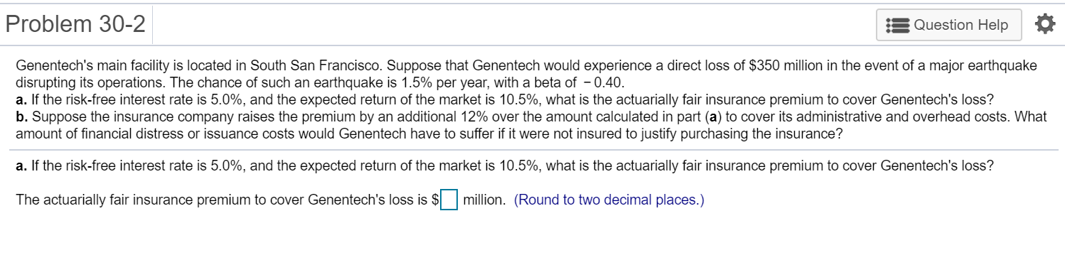 Solved Problem 30-2 Question Help Genentech's main facility | Chegg.com