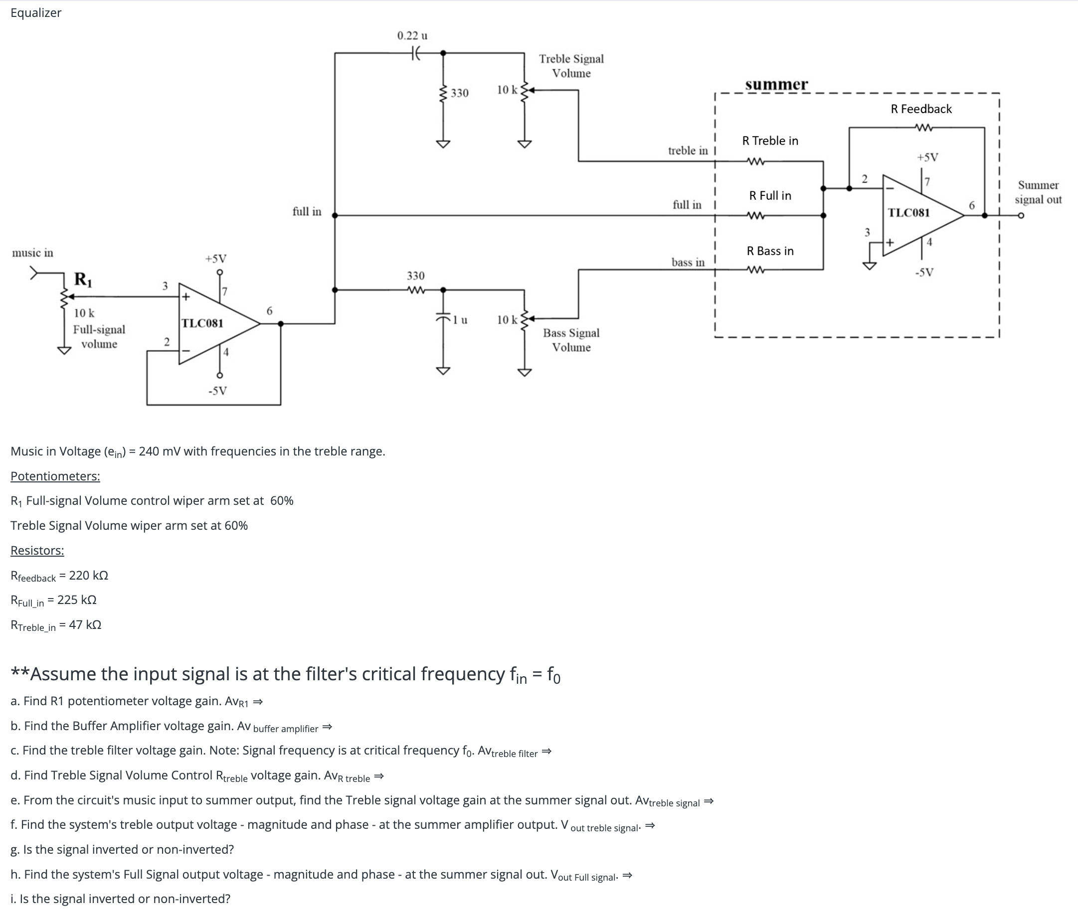 Solved Music in Voltage (ein )=240mV ﻿with frequencies in | Chegg.com