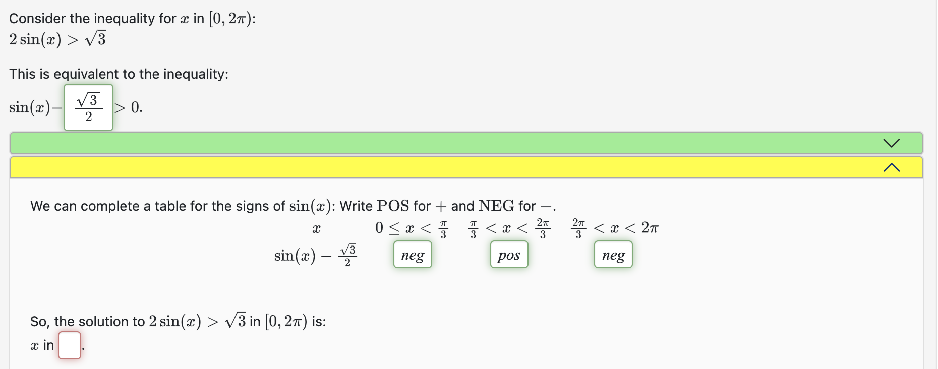 Solved Consider the inequality for x in [0,2π) : 2sin(x)>3 | Chegg.com