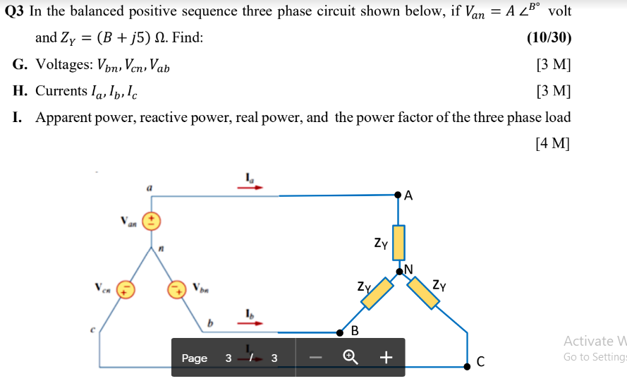 Solved Q3 In the balanced positive sequence three phase | Chegg.com