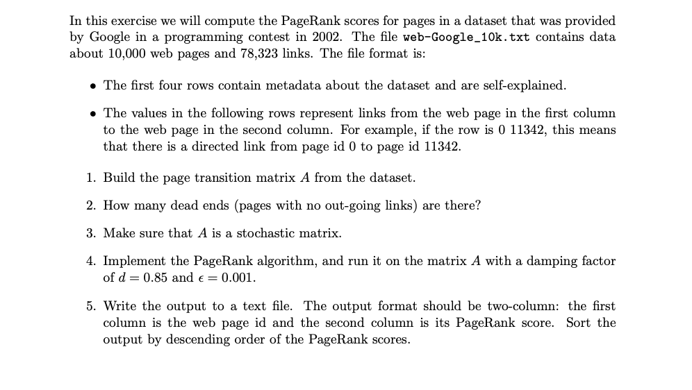 Solved In this exercise we will compute the PageRank scores | Chegg.com