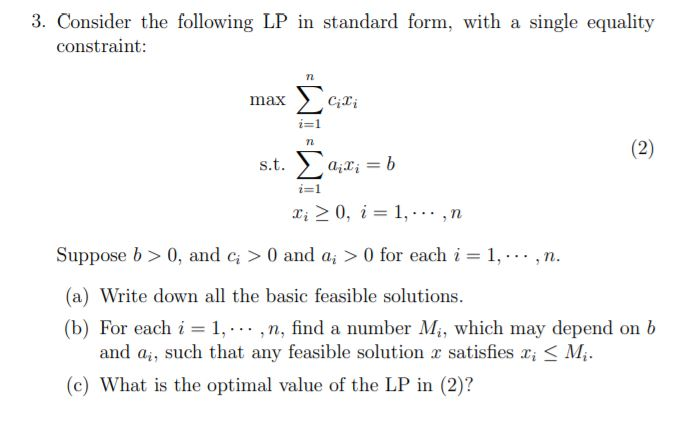 Solved 3. Consider the following LP in standard form, with a | Chegg.com