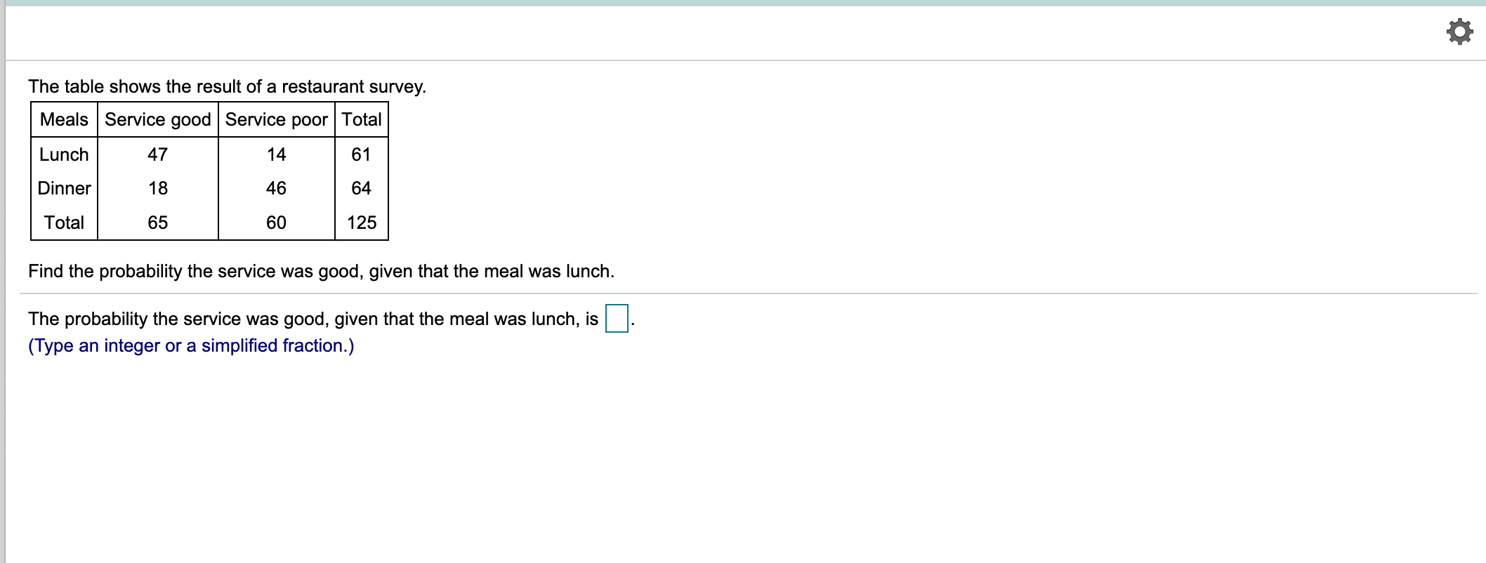Solved The table shows the result of a restaurant survey. | Chegg.com