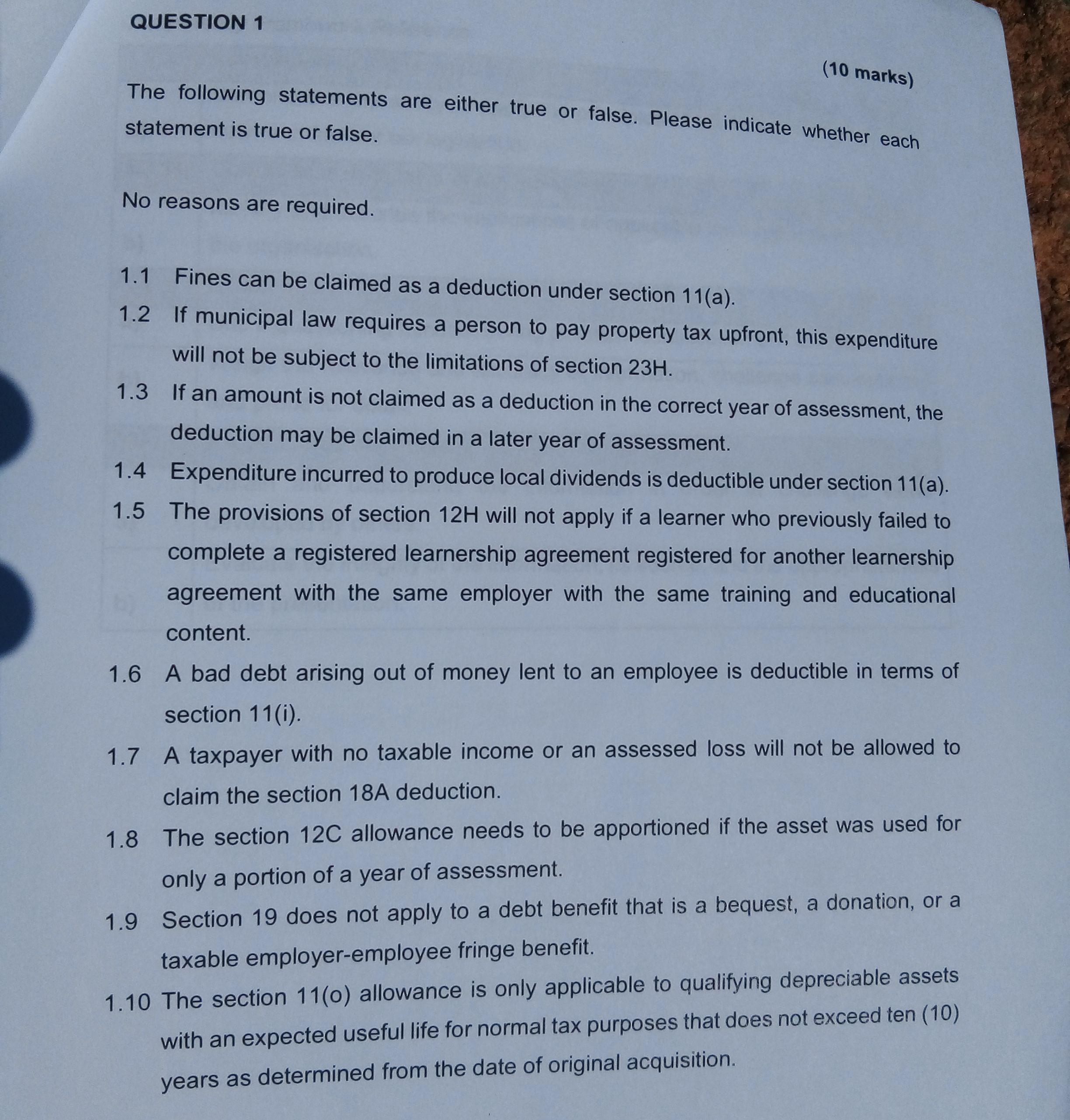 Solved (10 marks) The following statements are either true | Chegg.com