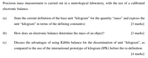 Solved Precision mass measurement is carried out in a | Chegg.com