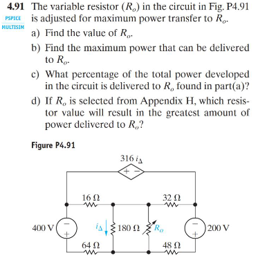 Solved 4.91 ﻿The variable resistor (Ro) ﻿in the circuit in | Chegg.com