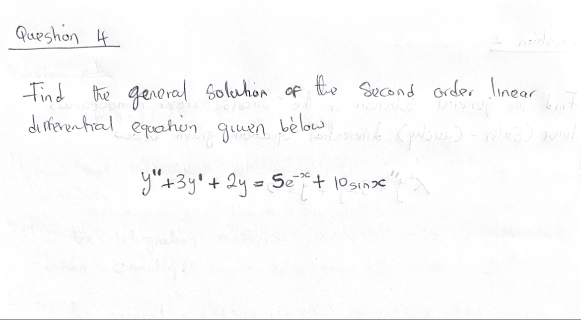 Solved Find the general solution of the second order linear | Chegg.com