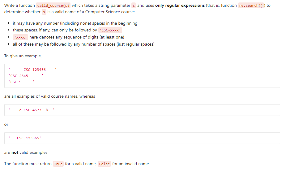 Solved Write a function valid_course(s) which takes a string | Chegg.com