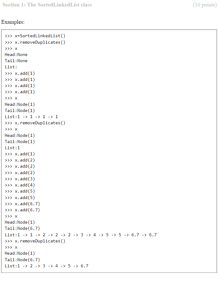 Solved Section 1: The SortedLinkedList class (10 points) In | Chegg.com