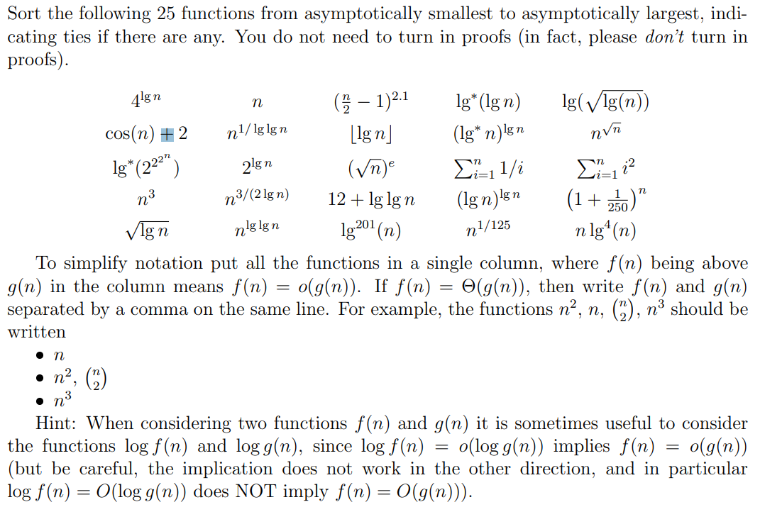 Solved Sort the following 25 functions from asymptotically | Chegg.com