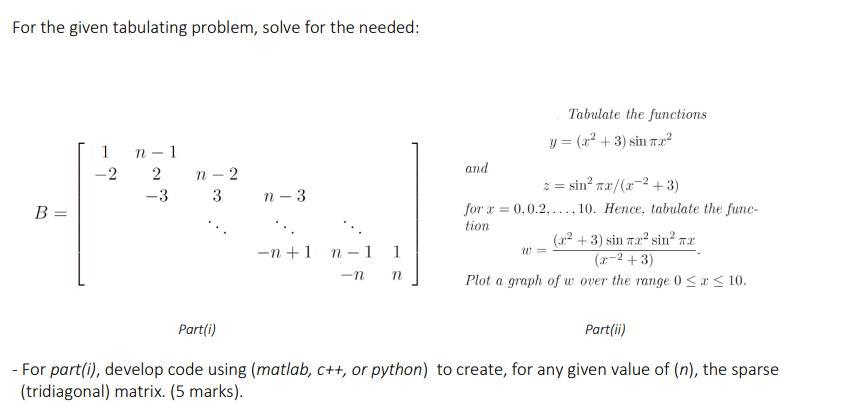 Solved For the given tabulating problem, solve for the | Chegg.com