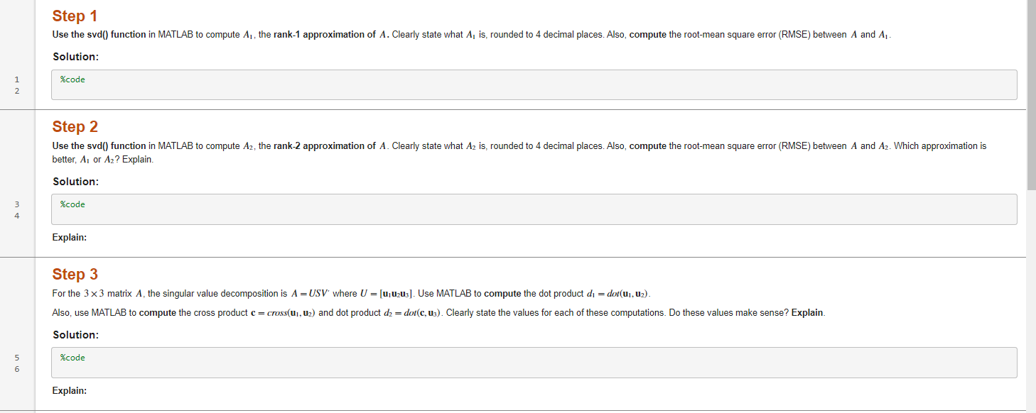 Solved Step 1 Use The Svd Function In Matlab To Compute