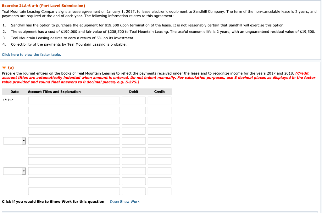 Solved Exercise 21A-6 a-b (Part Level Submission) Teal | Chegg.com