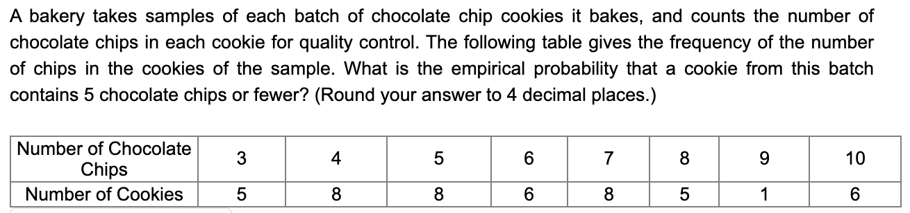 Solved A bakery takes samples of each batch of chocolate | Chegg.com