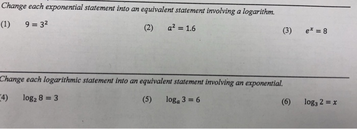 Solved Change each exponential statement into an equivalent | Chegg.com