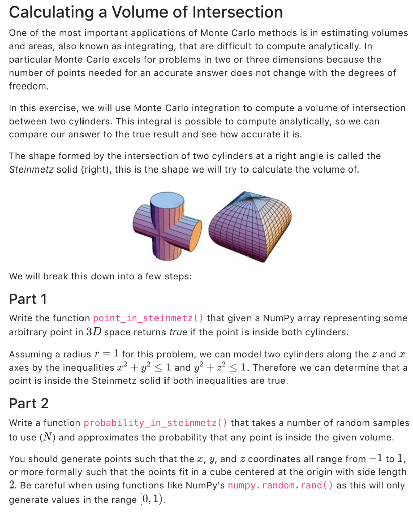 Solved Calculating a Volume of Intersection One of the most | Chegg.com