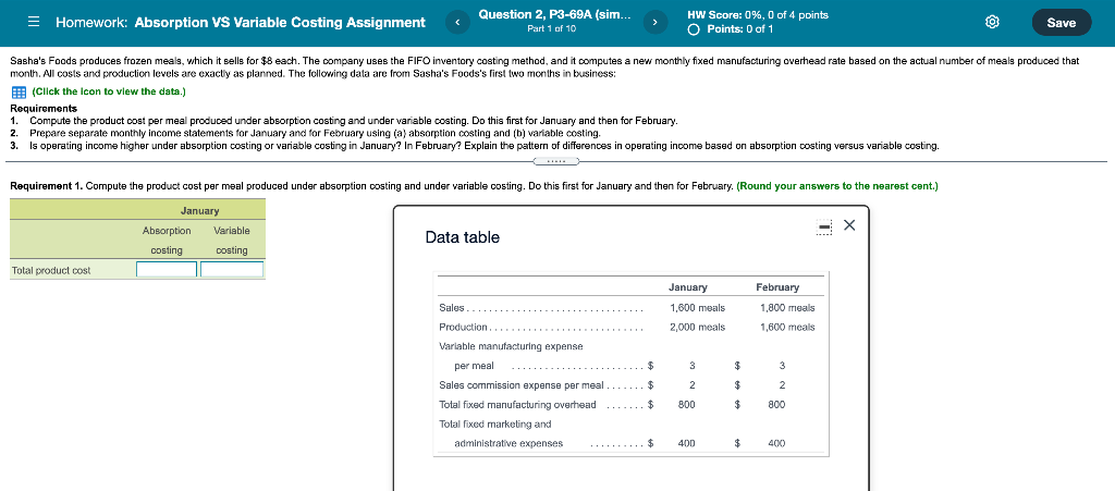 Solved = Homework: Absorption VS Variable Costing Assignment | Chegg.com