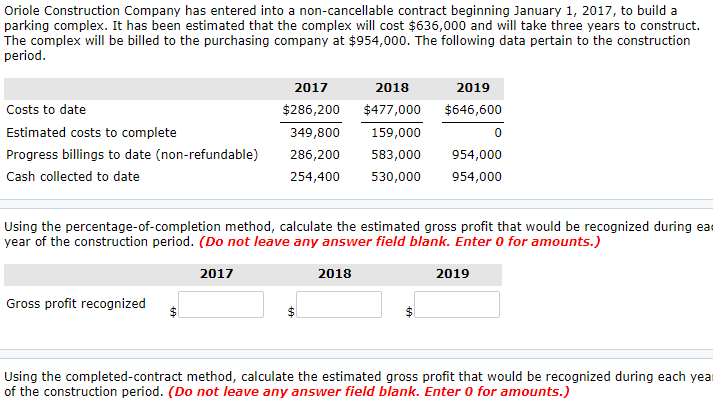 Solved Oriole Construction Company has entered into a | Chegg.com