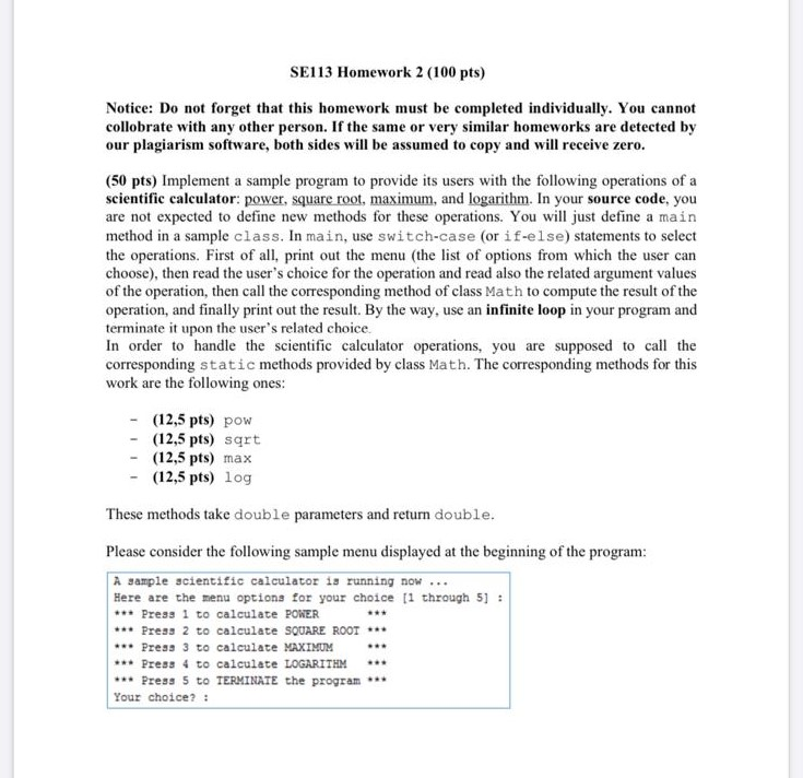 Solved SE113 Homework 2 (100 pts) Notice: Do not forget that | Chegg.com
