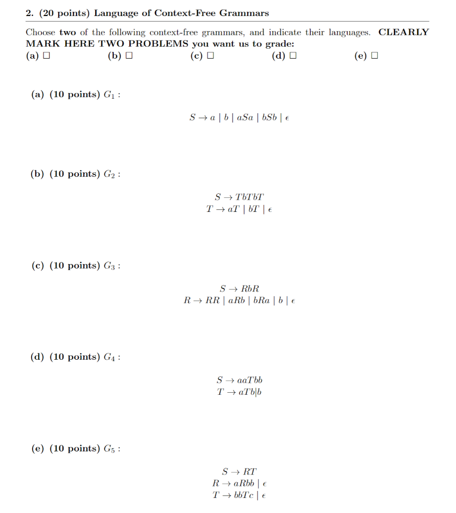 Solved 2. (20 points) Language of Context-Free Grammars | Chegg.com