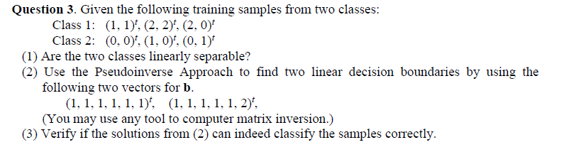 Solved Question 3. Given the following training samples from | Chegg.com