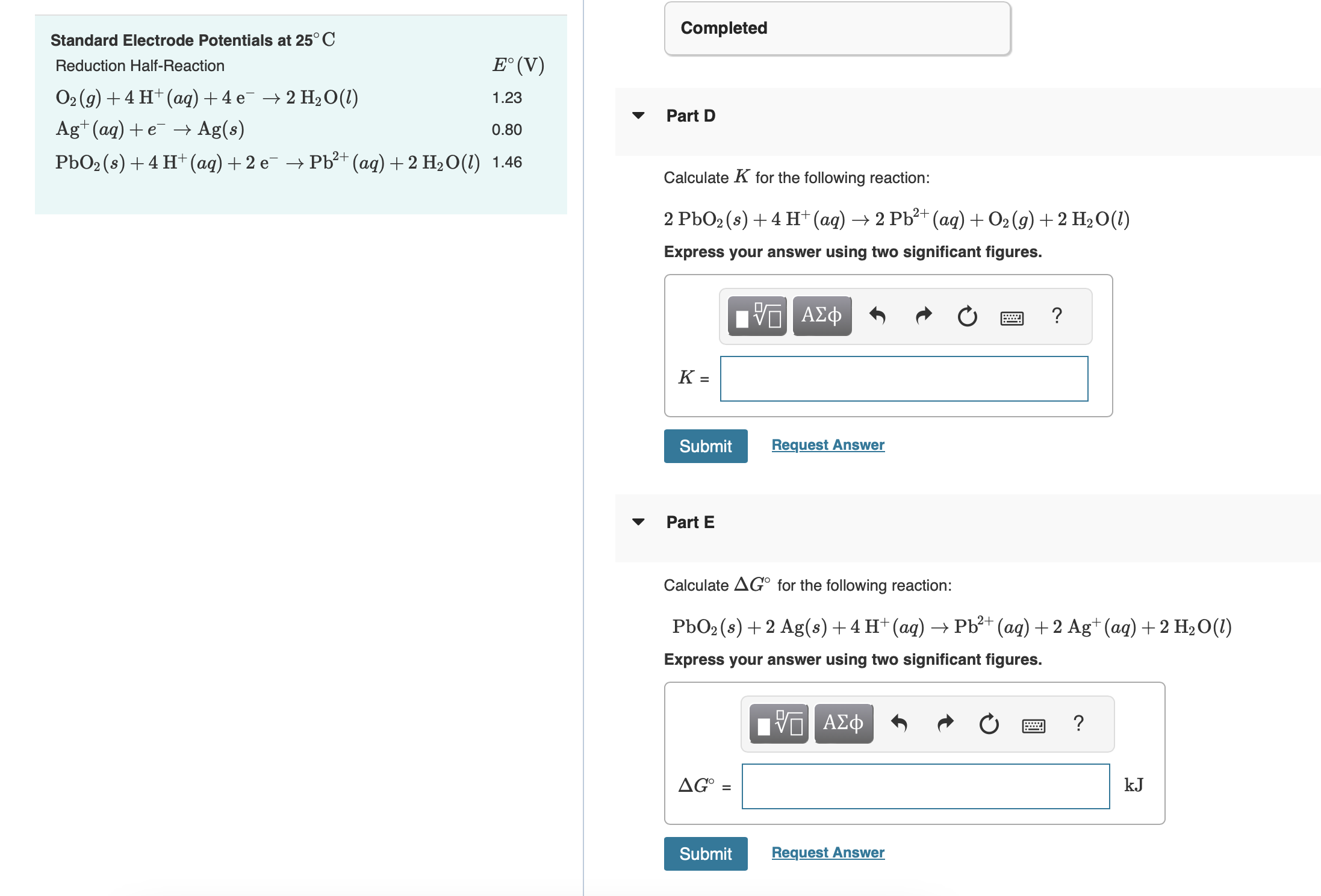 Solved Standard Electrode Potentials at 25∘C Reduction | Chegg.com