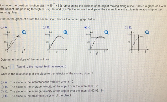 Solved Consider the position function s (t) = -16t^2 + 89t | Chegg.com