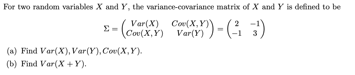 Solved For two random variables X and Y , the | Chegg.com