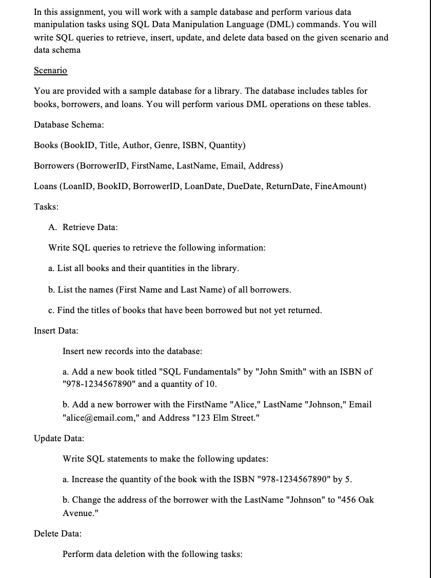 Solved In this assignment, you will work with a sample | Chegg.com