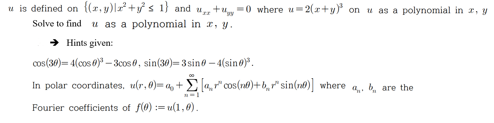 Solved u u is defined on {(x, y)\x² + y's 1} and tu =0 where | Chegg.com