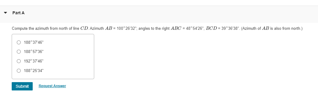 Solved Compute the azimuth from north of line CD. Azimuth | Chegg.com