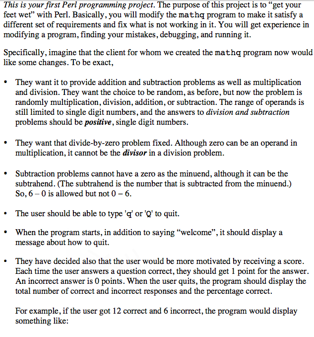 This is your first Perl programming project. The | Chegg.com