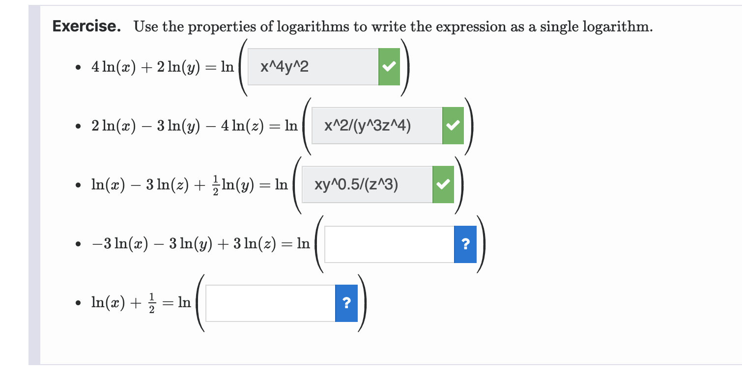 Solved Exercise. Use the properties of logarithms to write | Chegg.com