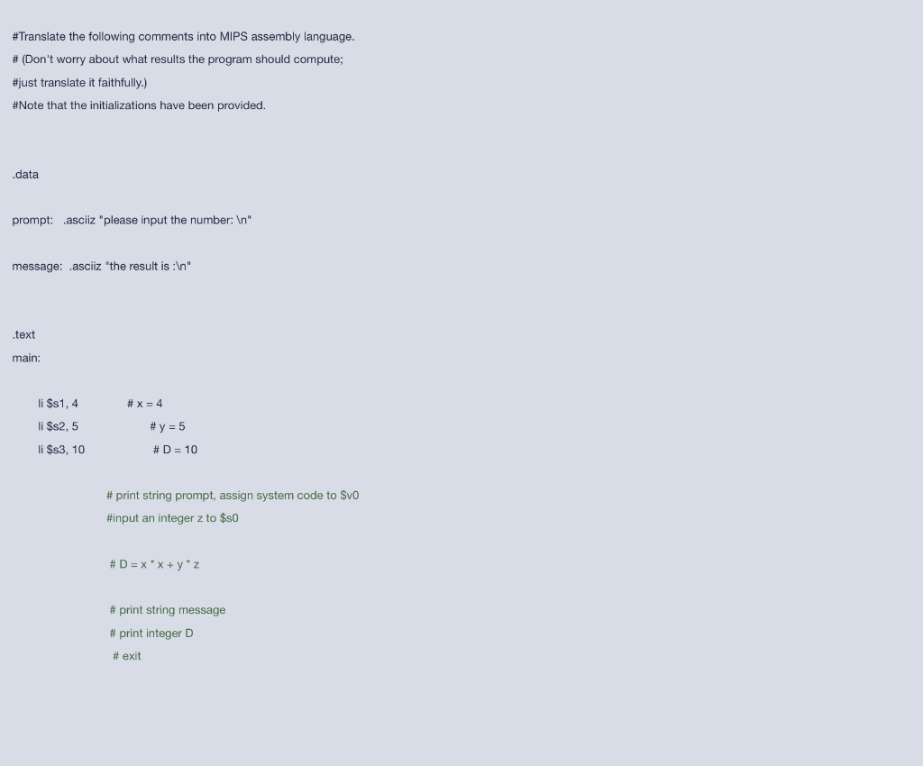 Solved #Translate the following comments into MIPS assembly | Chegg.com