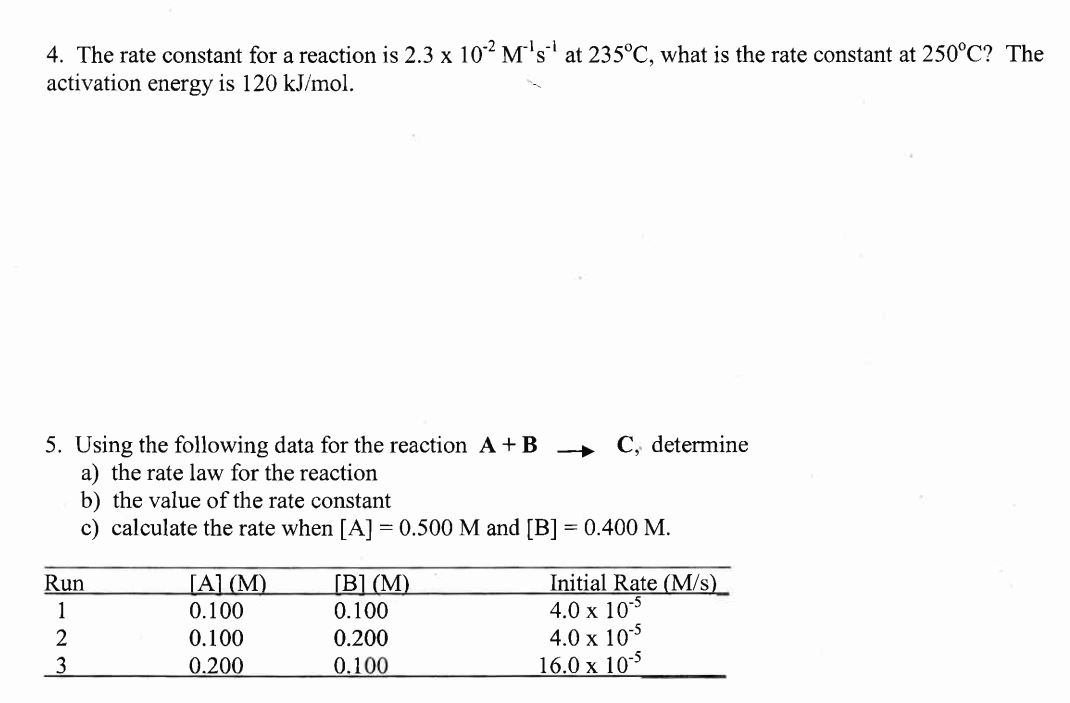 Solved 3. Based on the graphs below, write the rate | Chegg.com