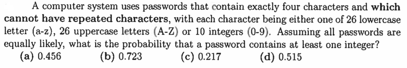 Solved A computer system uses passwords that contain exactly | Chegg.com