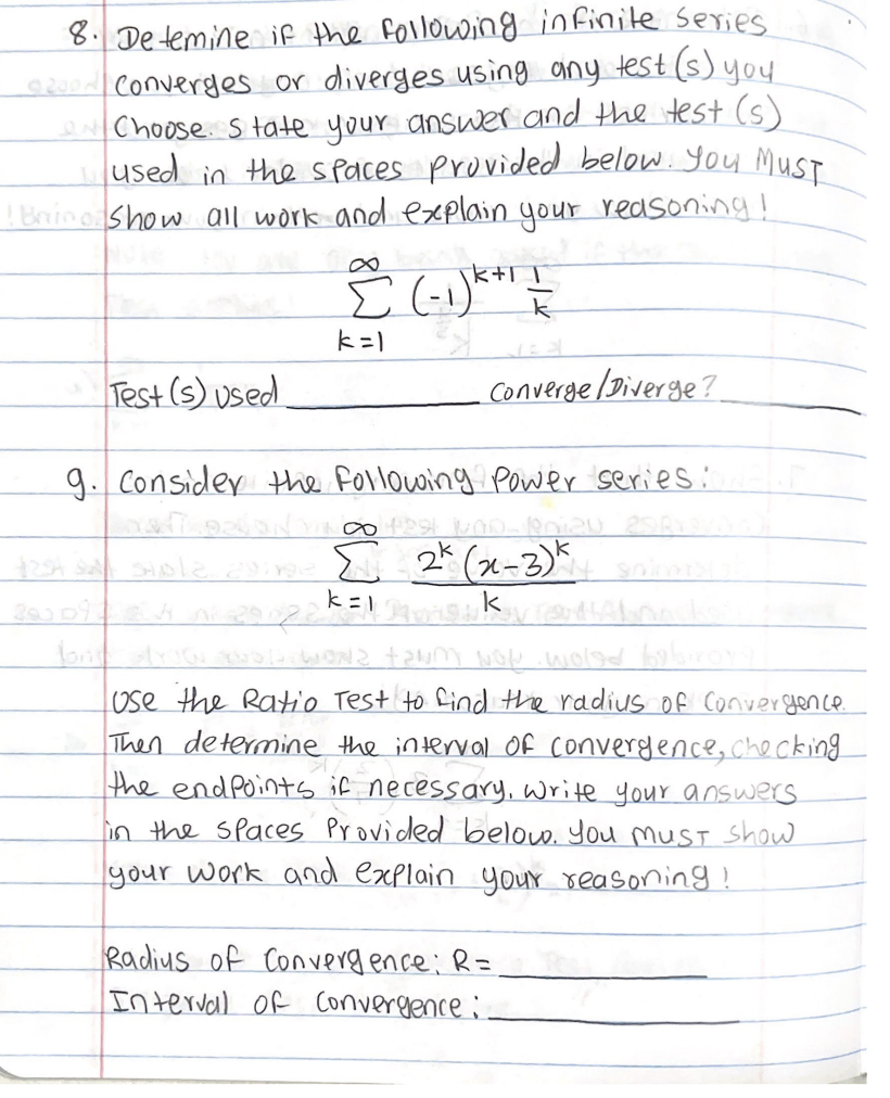 Solved 8. Detemine if the following infinite series | Chegg.com